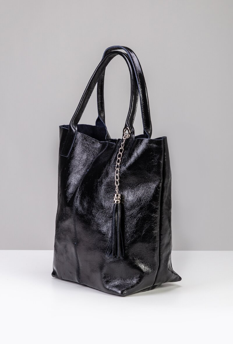 Geanta shopper neagra din piele naturala lacuita - Dasha.ro